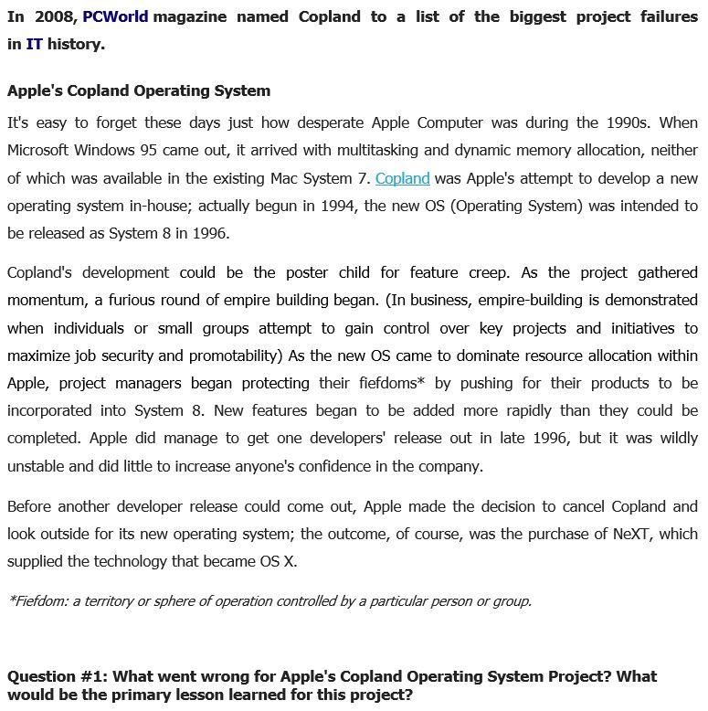 In 2008, PCWorld magazine named Copland to a list of | Chegg.com