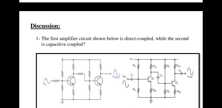 Solved Discussion: 1- The first amplifier circuit shown | Chegg.com