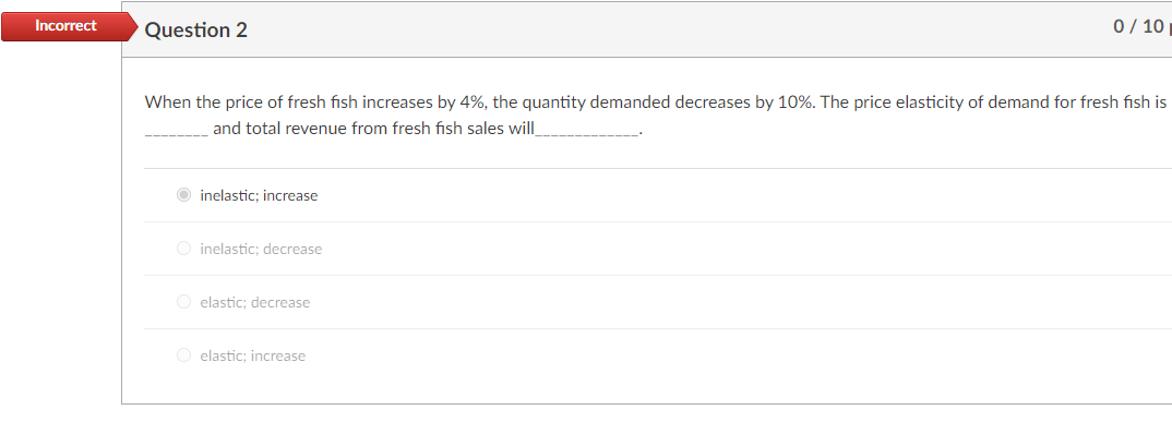 Solved When the price of fresh fish increases by 4%, the | Chegg.com