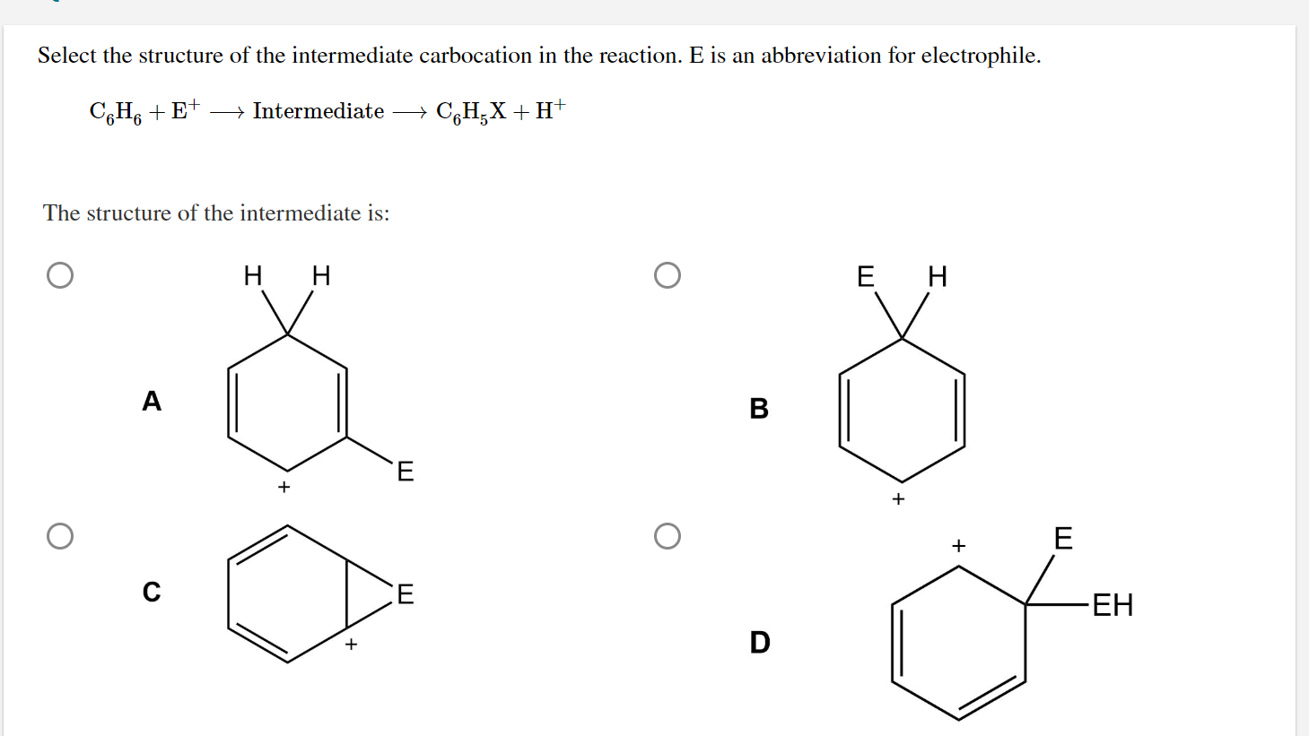 Select the structure of the intermediate carbocation | Chegg.com