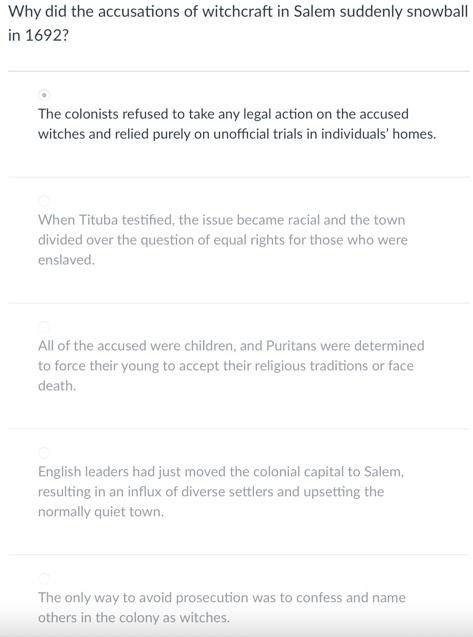 Why did the accusations of witchcraft in Salem | Chegg.com