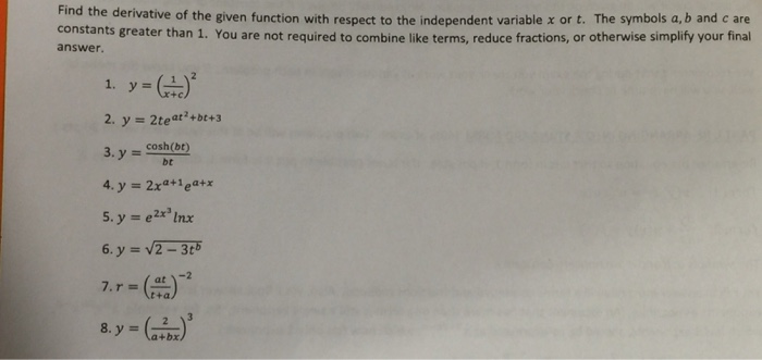 Solved Find the derivative of the given function with re | Chegg.com
