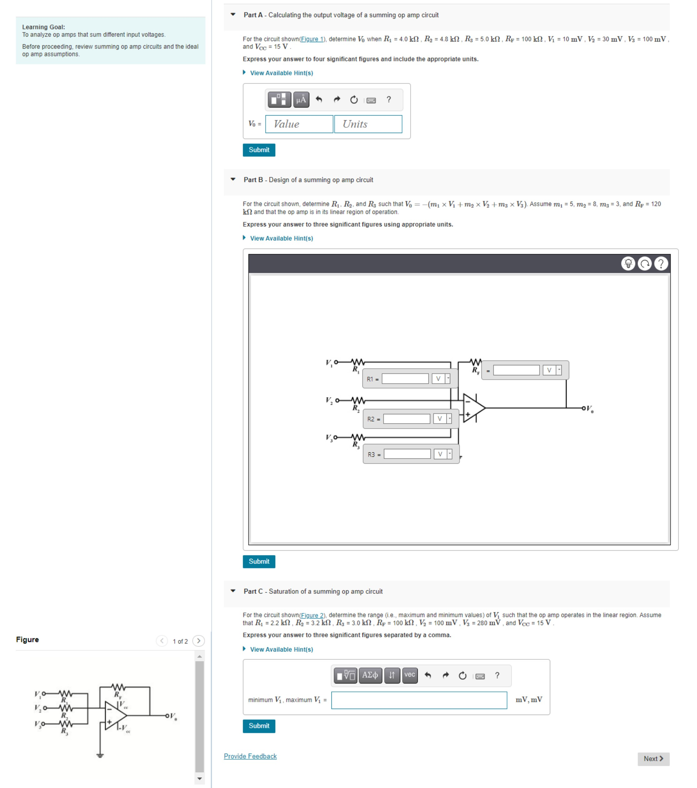 Solved Learning Goal: To analyze op amps that sum different | Chegg.com