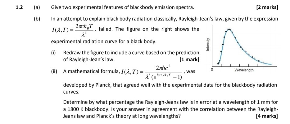 Solved (a) Give two experimental features of blackbody | Chegg.com