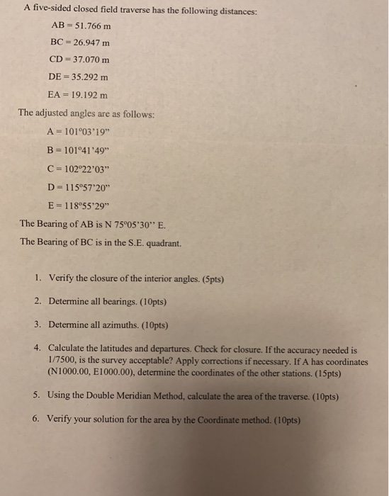 Solved Prob. 1,2,3 Closure, bearings and azimuths. hente the | Chegg.com