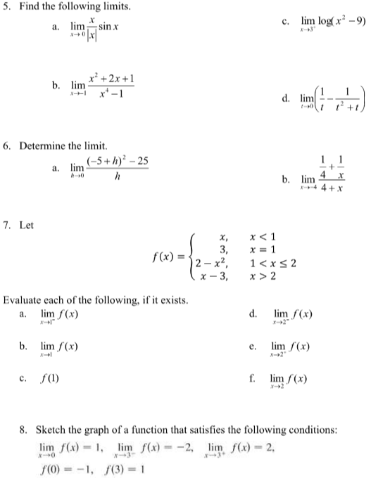 Solved 5. Find the following limits. a. lim sinx c. lim log( | Chegg.com