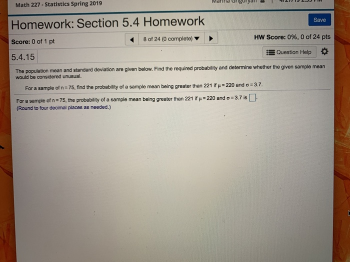 Solved Math 227- Statistics Spring 2019 Homework: Section | Chegg.com