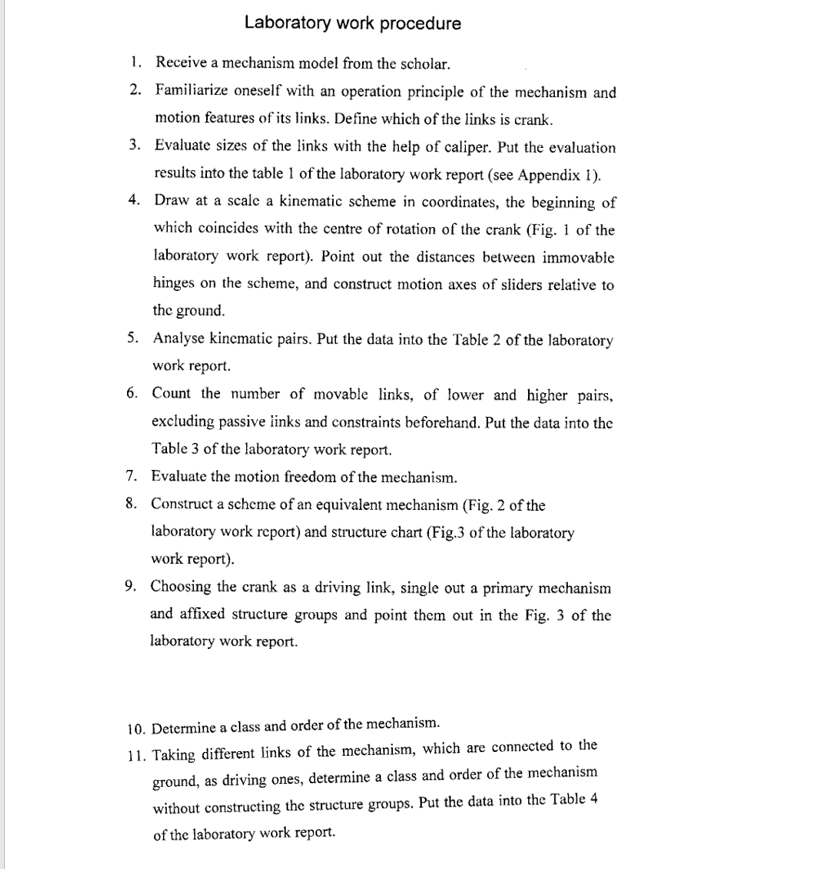 Solved Laboratory work procedure 1. Receive a mechanism | Chegg.com