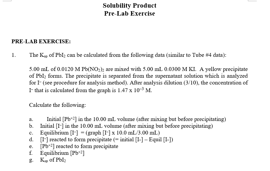 Solved Solubility Product Pre-Lab Exercise PRE-LAB EXERCISE: | Chegg.com