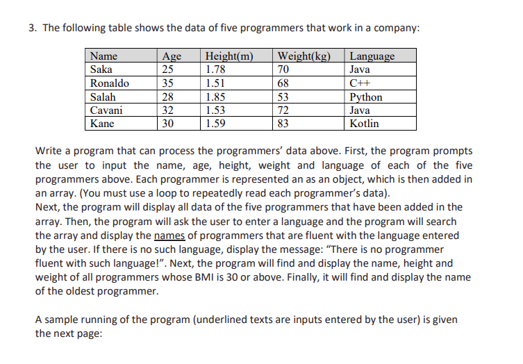 Solved 3. The following table shows the data of five | Chegg.com