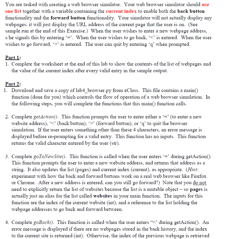 Solved You are tasked with creating a web browser simulator. | Chegg.com