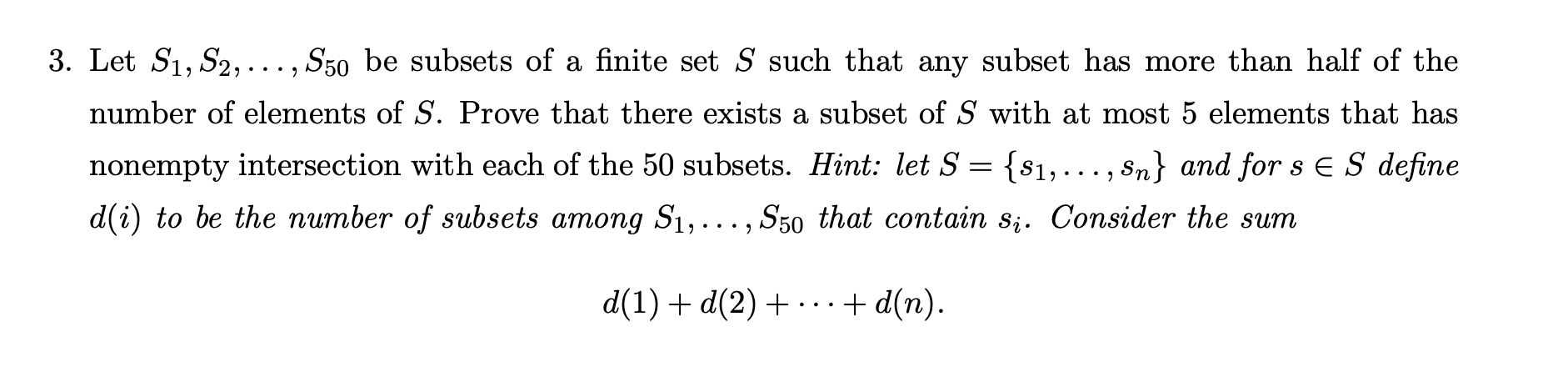 3. Let S1, S2, ..., S50 be subsets of a finite set S | Chegg.com