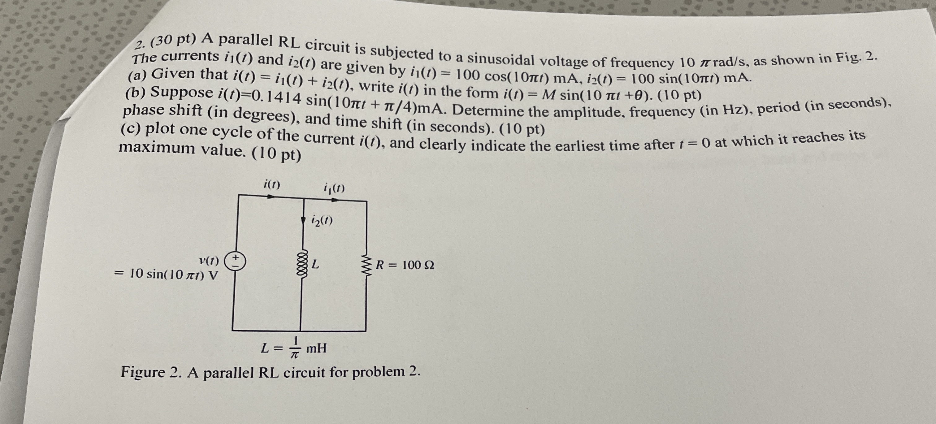 Solved 2. (30 pt) A parallel RL circuit is subjected to a | Chegg.com