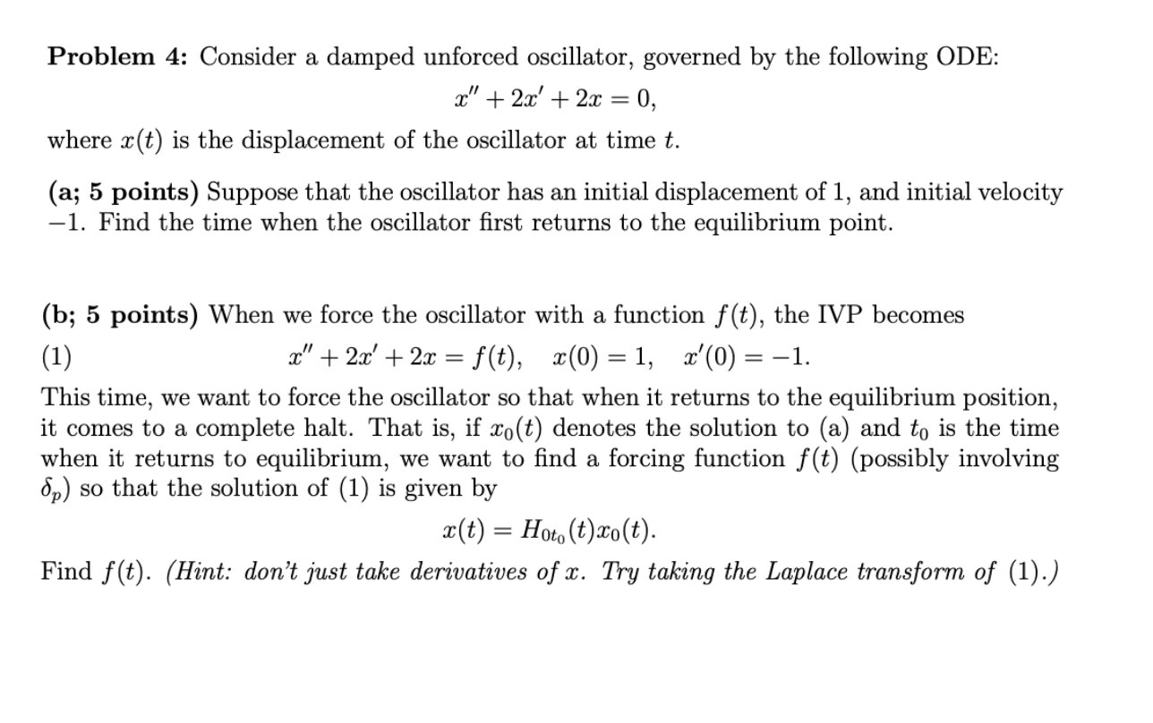 Solved Problem 4: Consider a damped unforced oscillator, | Chegg.com