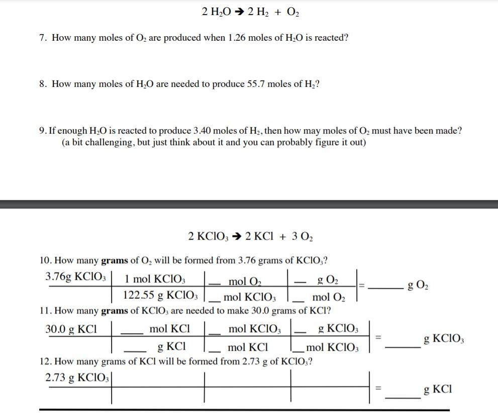 Solved 2 H2O → 2 H2 + O2 7. How many moles of O2 are | Chegg.com