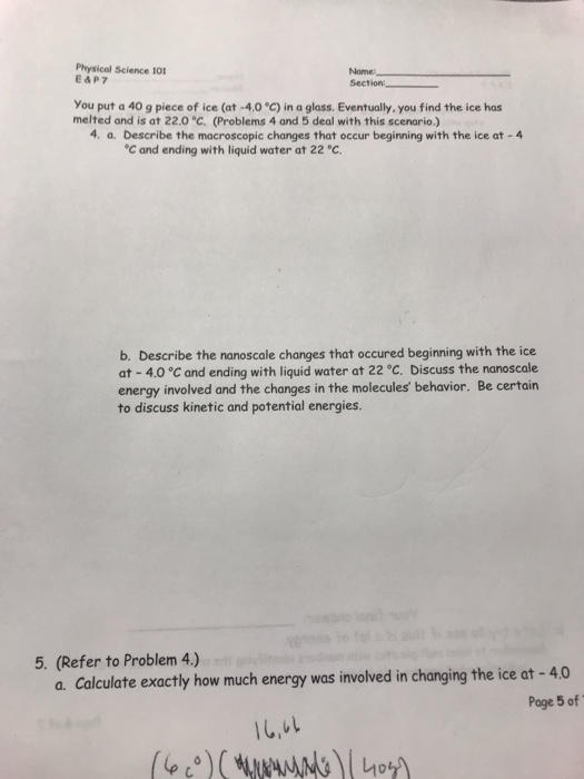 Solved Physical Science 101 E & P 7 Name: Section: 2. Kenny, | Chegg.com