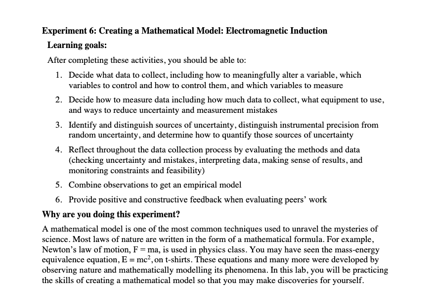 Solved Experiment 5: Creating A Mathematical Model: | Chegg.com