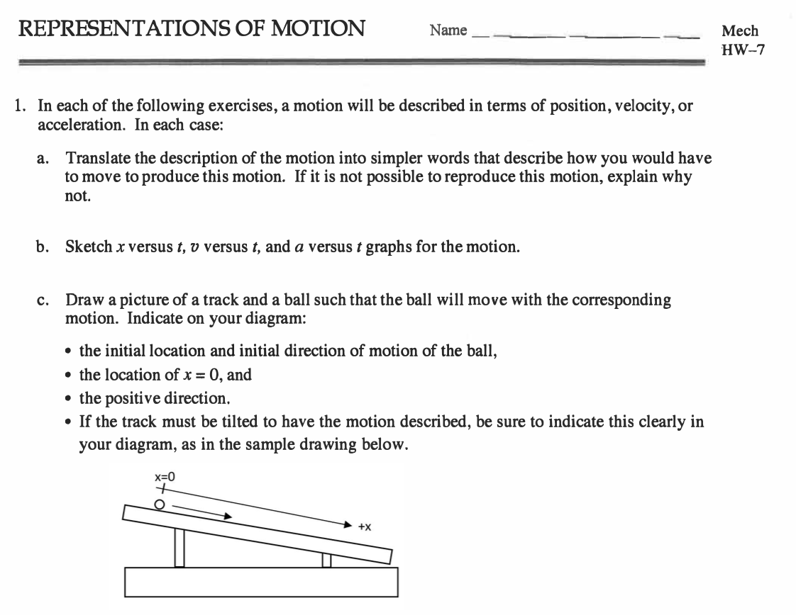 Solved REPRESENTATIONS OF MOTION Name Mech HW-7 1. In each | Chegg.com