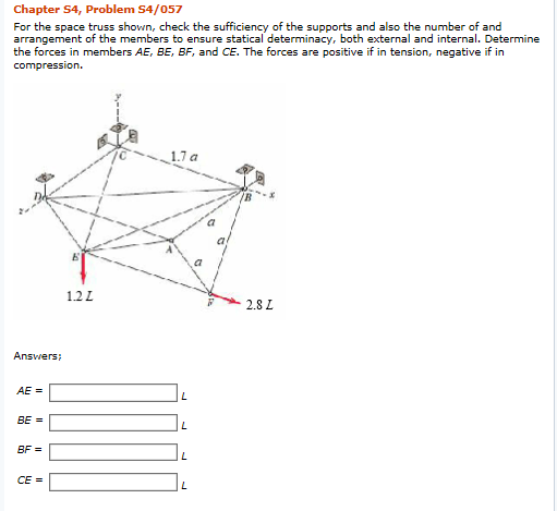 Solved Chapter S4, Problem S4/057 For the space truss shown, | Chegg.com