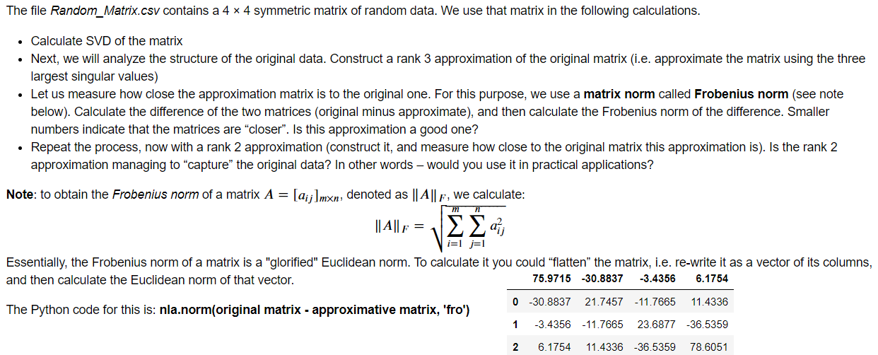 The file Random_Matrix.csv contains a 4×4 symmetric | Chegg.com