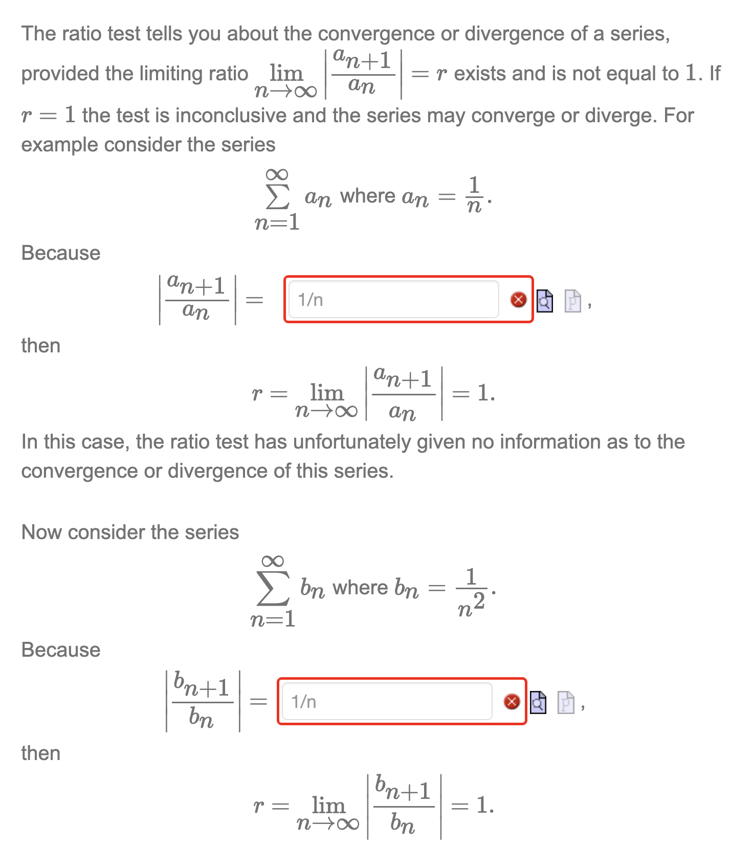 Solved The ratio test tells you about the convergence or | Chegg.com