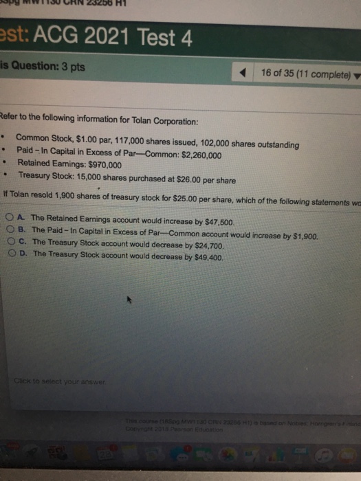 Solved st: ACG 2021 Test 4 is Question: 3 pts | 16 of 35 (11 | Chegg.com