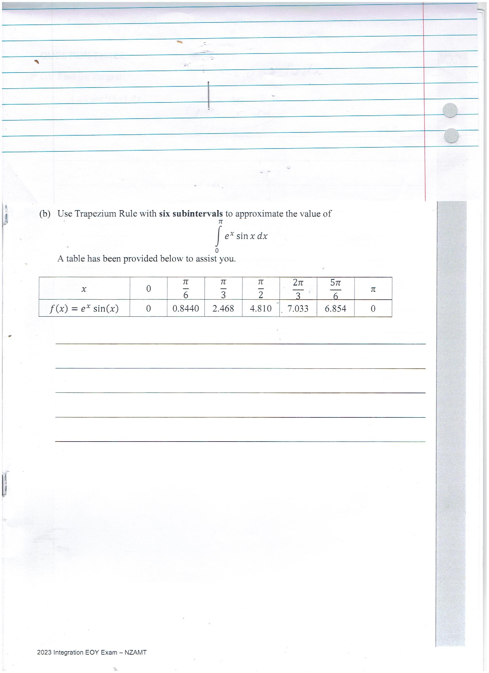 Solved (b) Use Trapezium Rule with six subintervals to | Chegg.com
