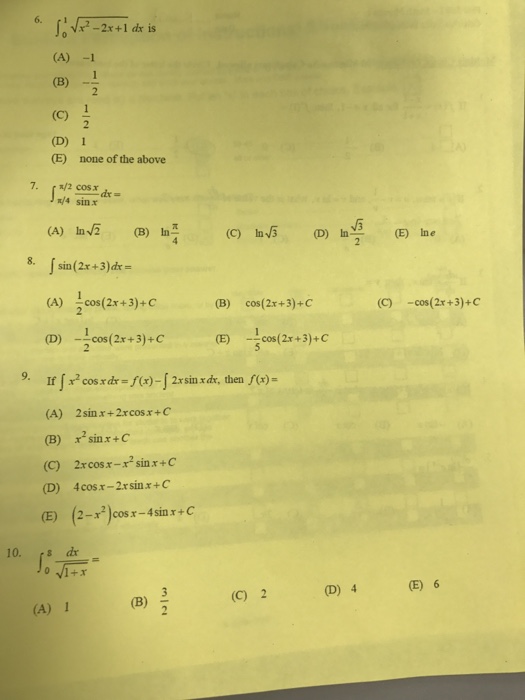 Solved Integral^1_0 squareroot x^2 - 2x + 1 dx is (A) -1 | Chegg.com