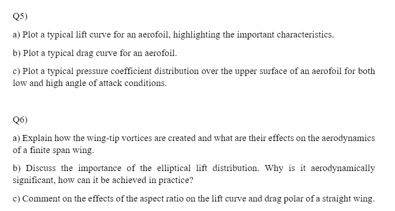Solved Q5) a) Plot a typical lift curve for an aerofoil, | Chegg.com