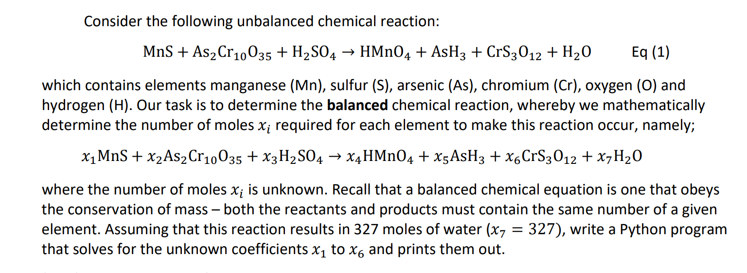 Solved Consider the following unbalanced chemical reaction: | Chegg.com