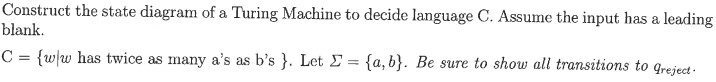 Solved Construct the state diagram of a Turing Machine to | Chegg.com