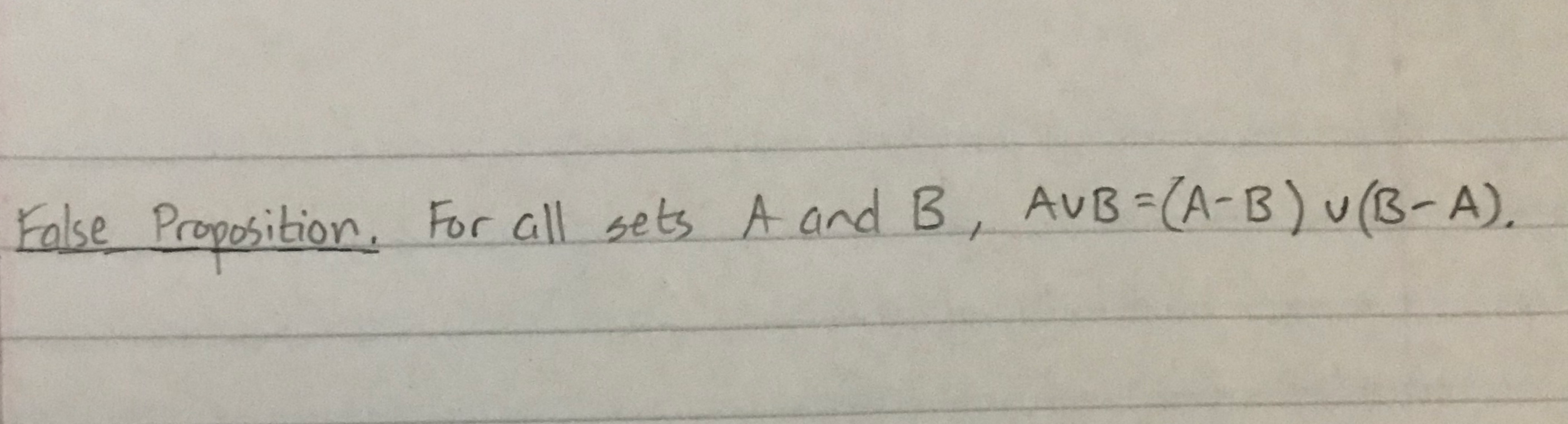 Solved False Proposition. For all sets A and B, AUB=(A-B) | Chegg.com
