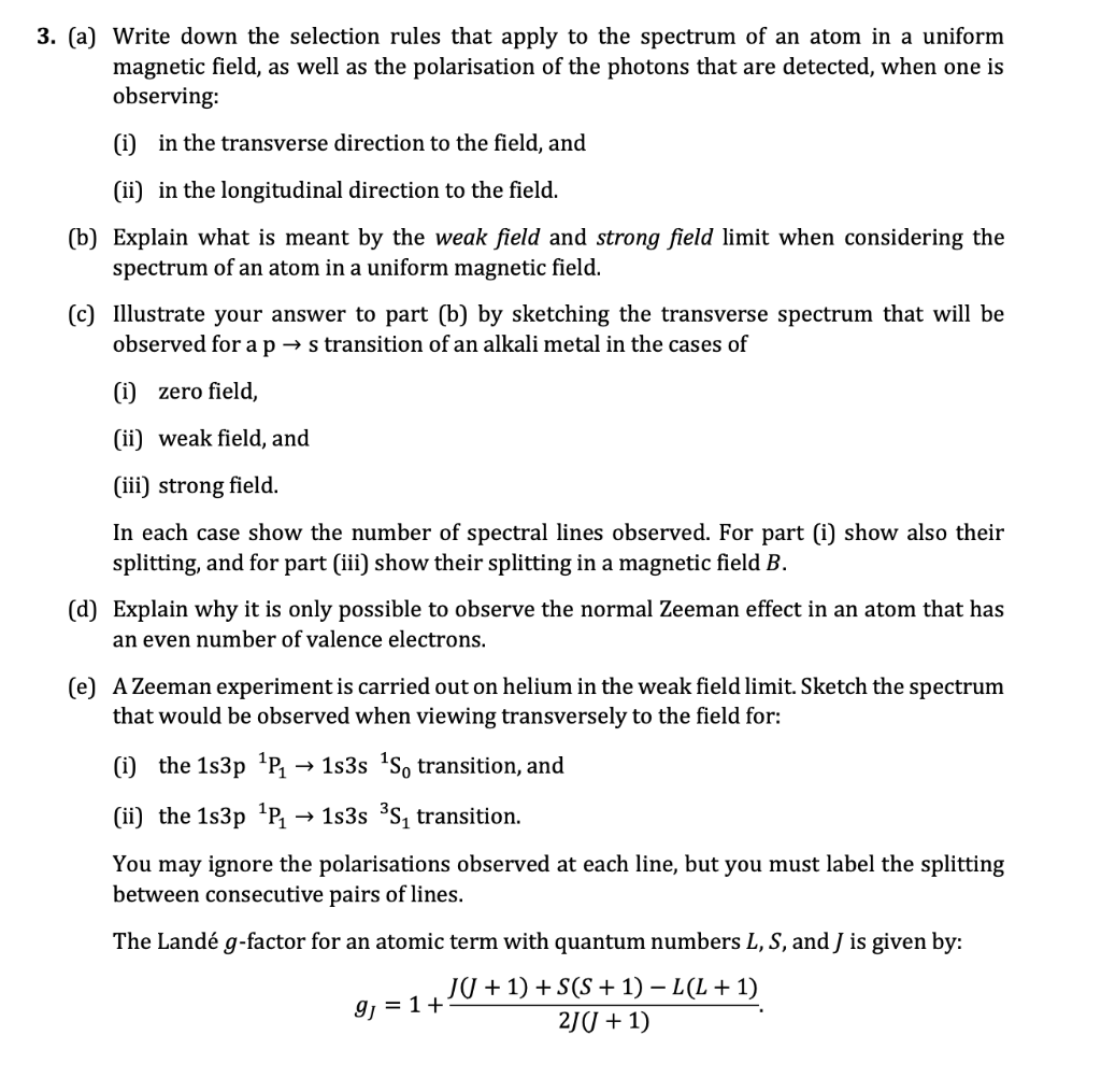 Solved 3. (a) Write down the selection rules that apply to | Chegg.com