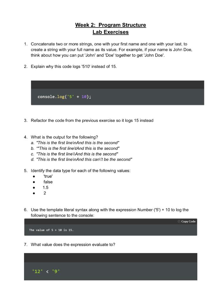 Solved Week 2: Program Structure Lab Exercises 1. | Chegg.com