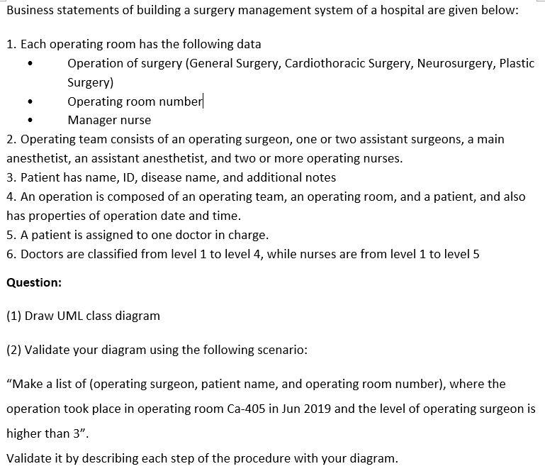 Solved 1. Each operating room has the following data - | Chegg.com