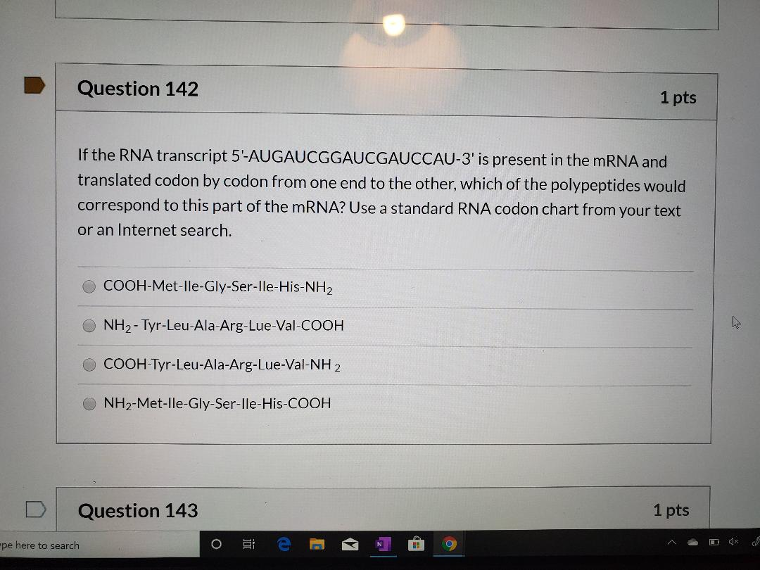 Solved Question 142 1 pts If the RNA transcript | Chegg.com