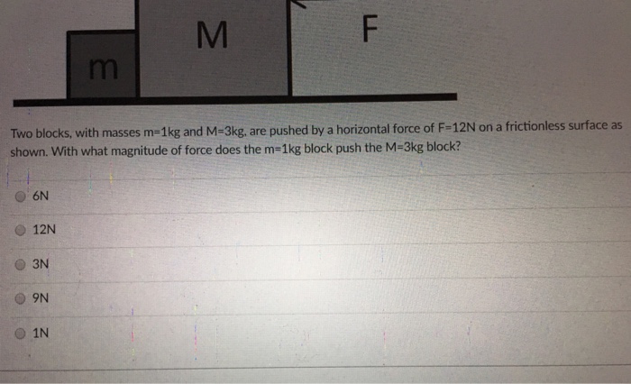 Solved Two blocks, with masses m 1kg and M 3kg, are pushed | Chegg.com