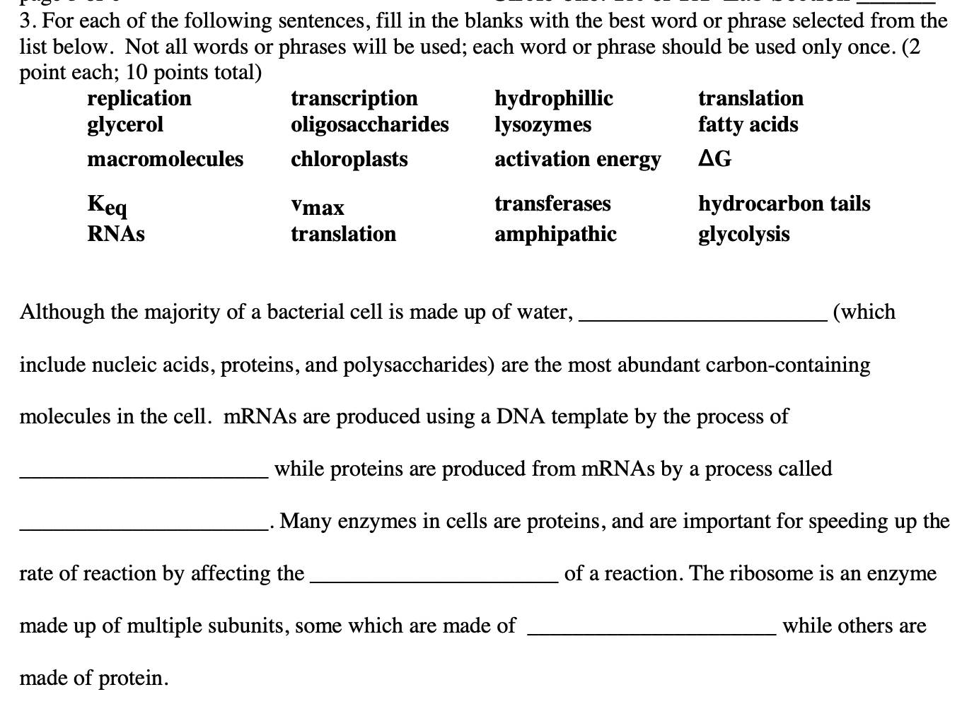 Solved 3. For each of the following sentences, fill in the | Chegg.com