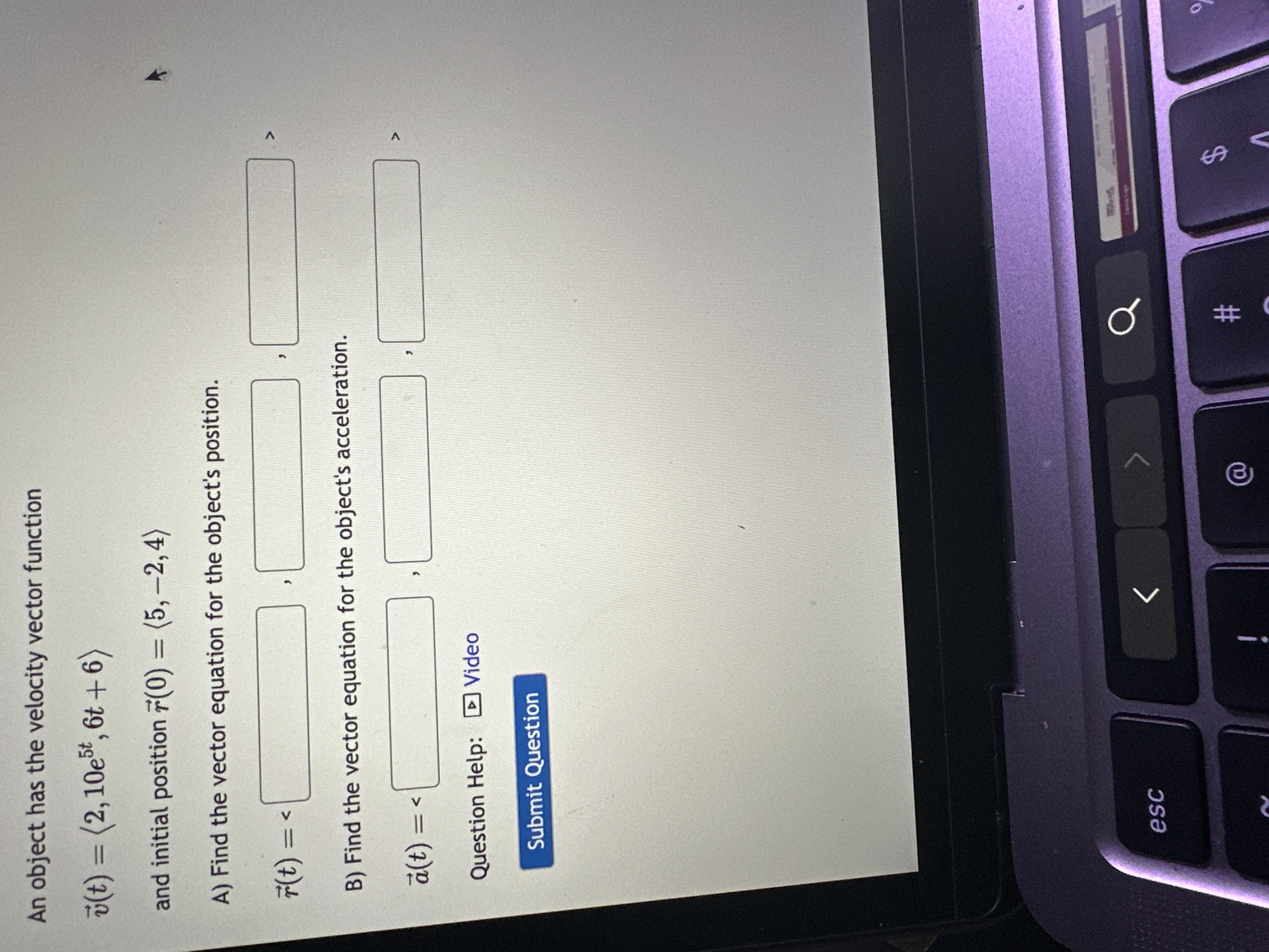 Solved An object has the velocity vector function | Chegg.com