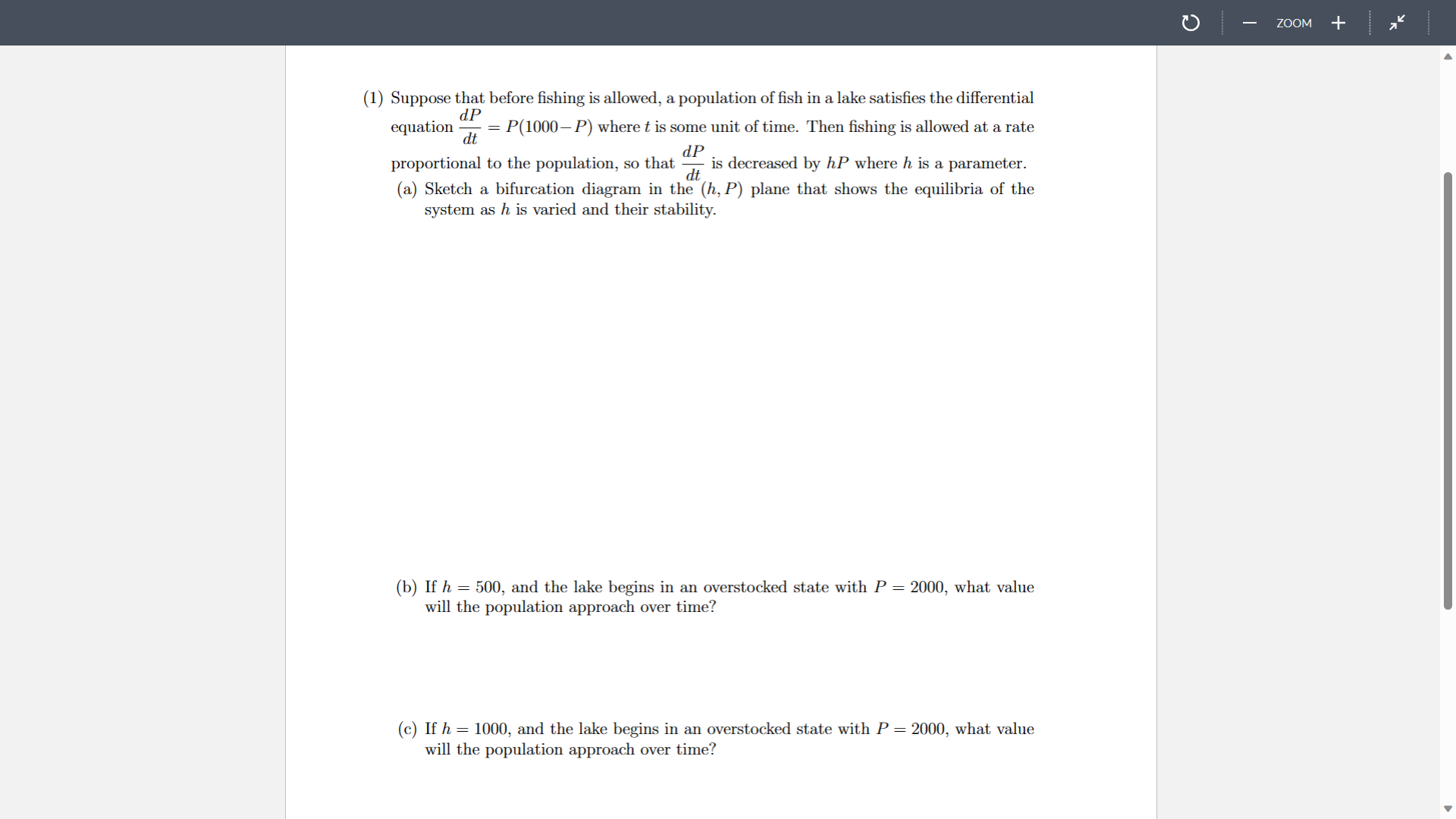 Solved (1) Suppose that before fishing is allowed, a | Chegg.com
