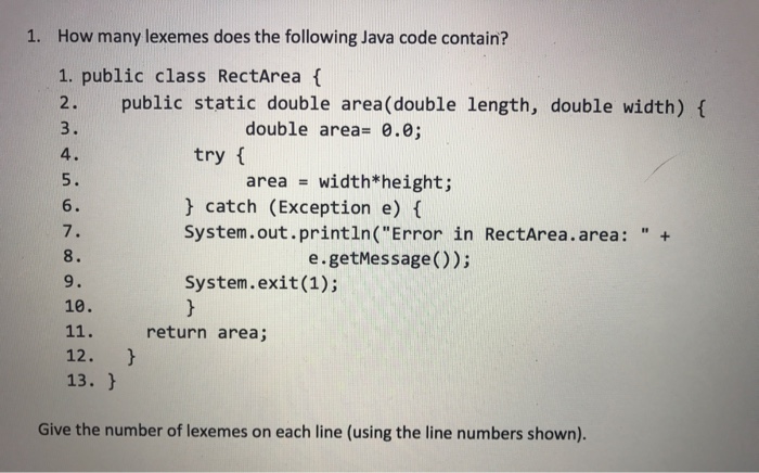 Solved How many lexemes does the following Java code | Chegg.com