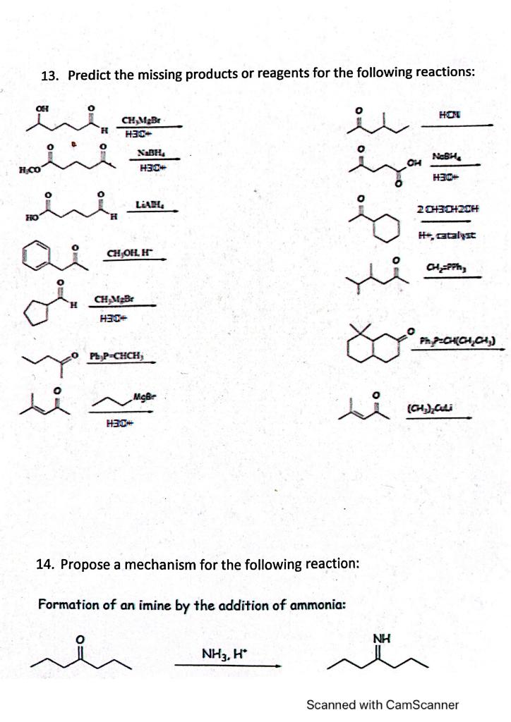 Solved predict he missing product or reactions for the | Chegg.com