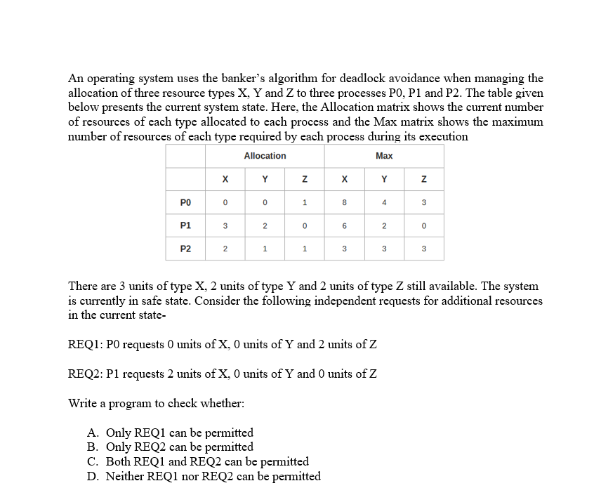 An operating system uses the banker's algorithm for | Chegg.com