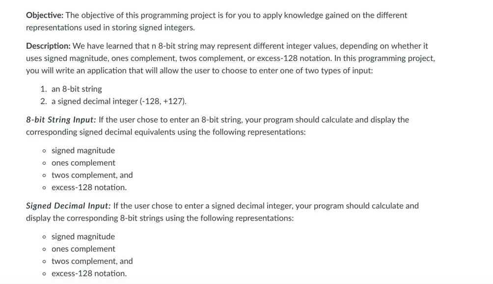 Solved Objective: The objective of this programming project | Chegg.com