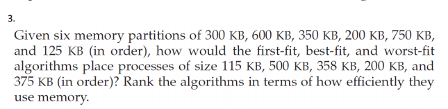 Solved Given six memory partitions of 300 KB, 600 KB, 350 | Chegg.com