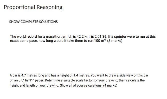 Solved Proportional Reasoning SHOW COMPLETE SOLUTIONS The | Chegg.com
