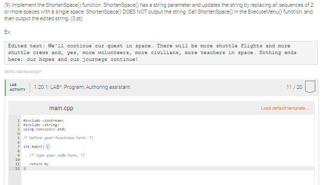 Solved 1.20 LAB*: Program: Authoring assistant (1) Prompt | Chegg.com