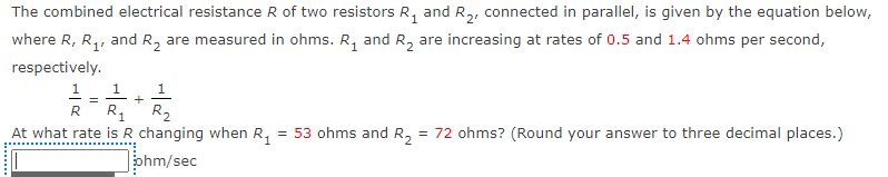 Solved The combined electrical resistance R of two resistors | Chegg.com