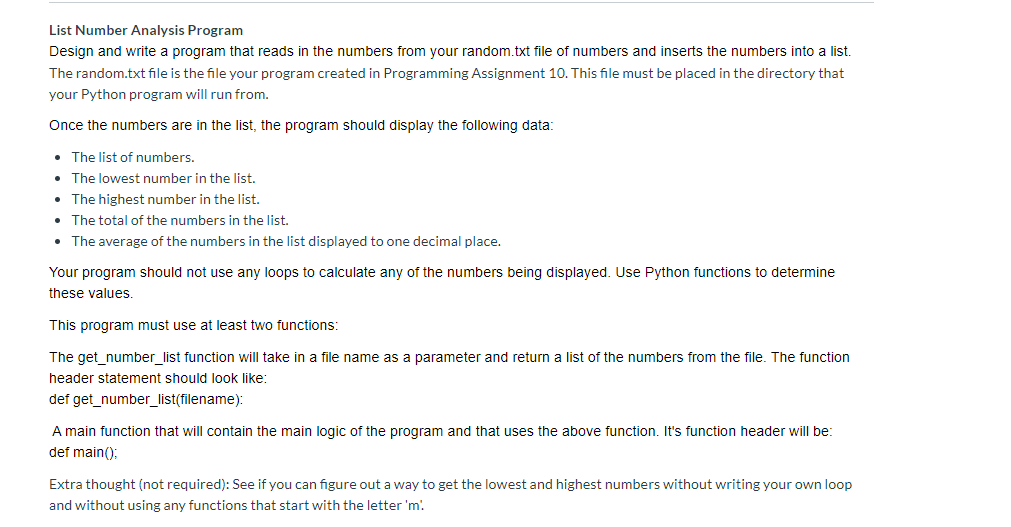 Solved List Number Analysis Program Design and write a | Chegg.com Solved List Number Analysis Program Design and write a | Chegg.com