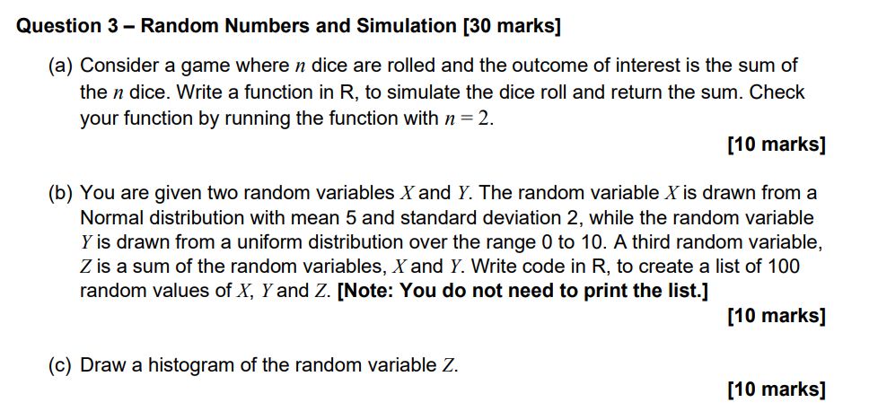 Solved Write in R(a) Consider a game where n dice are rolled | Chegg.com